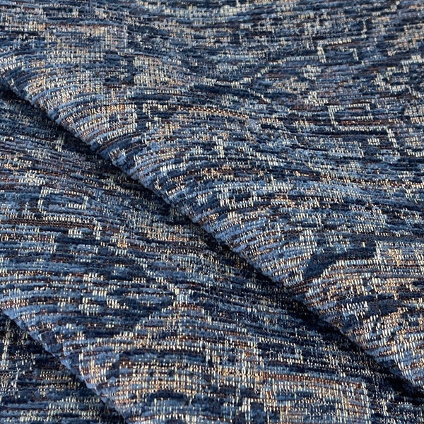 Navy Geometric Chenille Fabric - Etsy