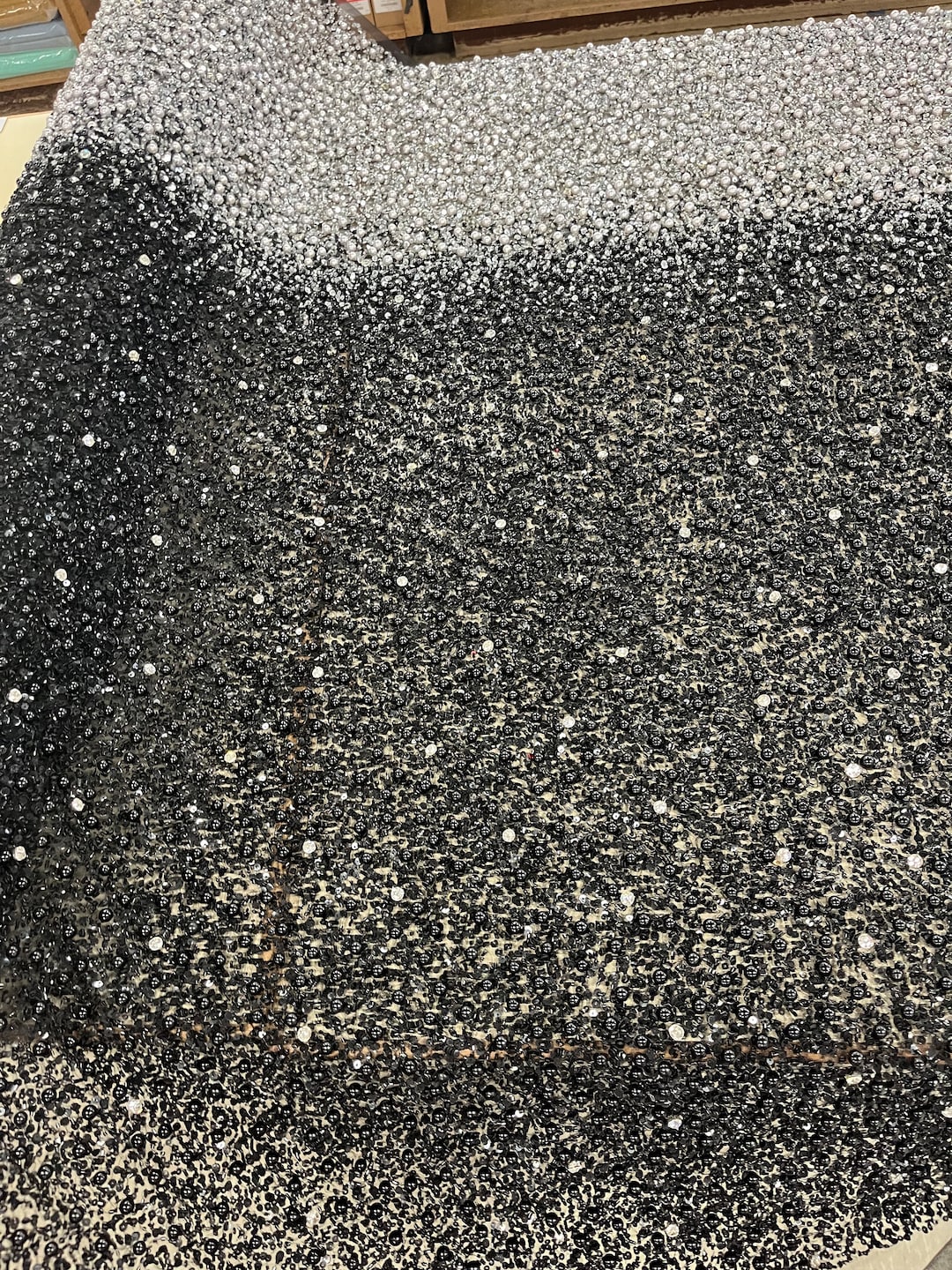 Darcy Black Silver Ombre Beaded Fabric-black Silver Ombre Sequins ...