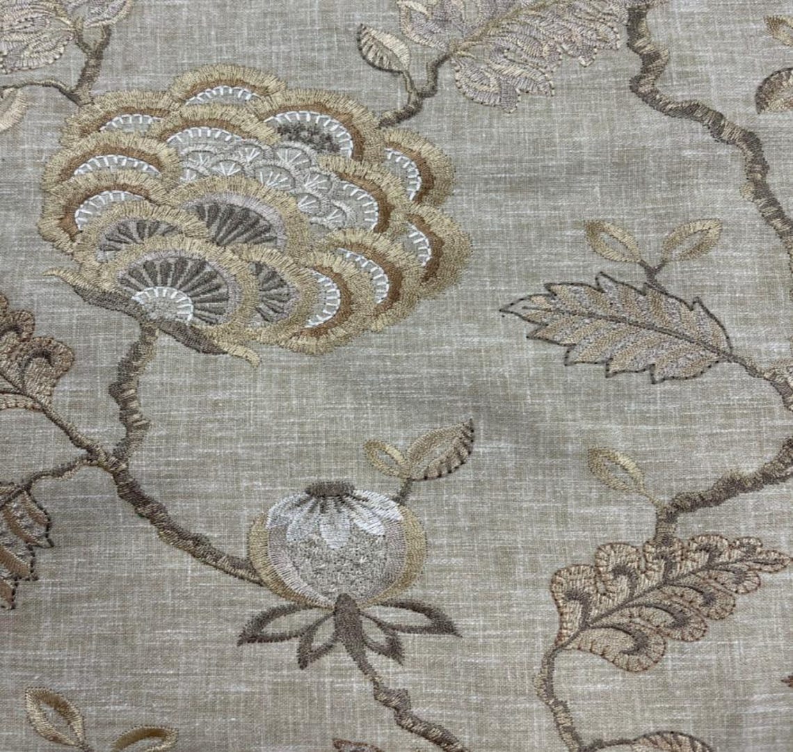 Embroidered Floral Fabric-floral Upholstery Fabric-drapery Fabric - Etsy