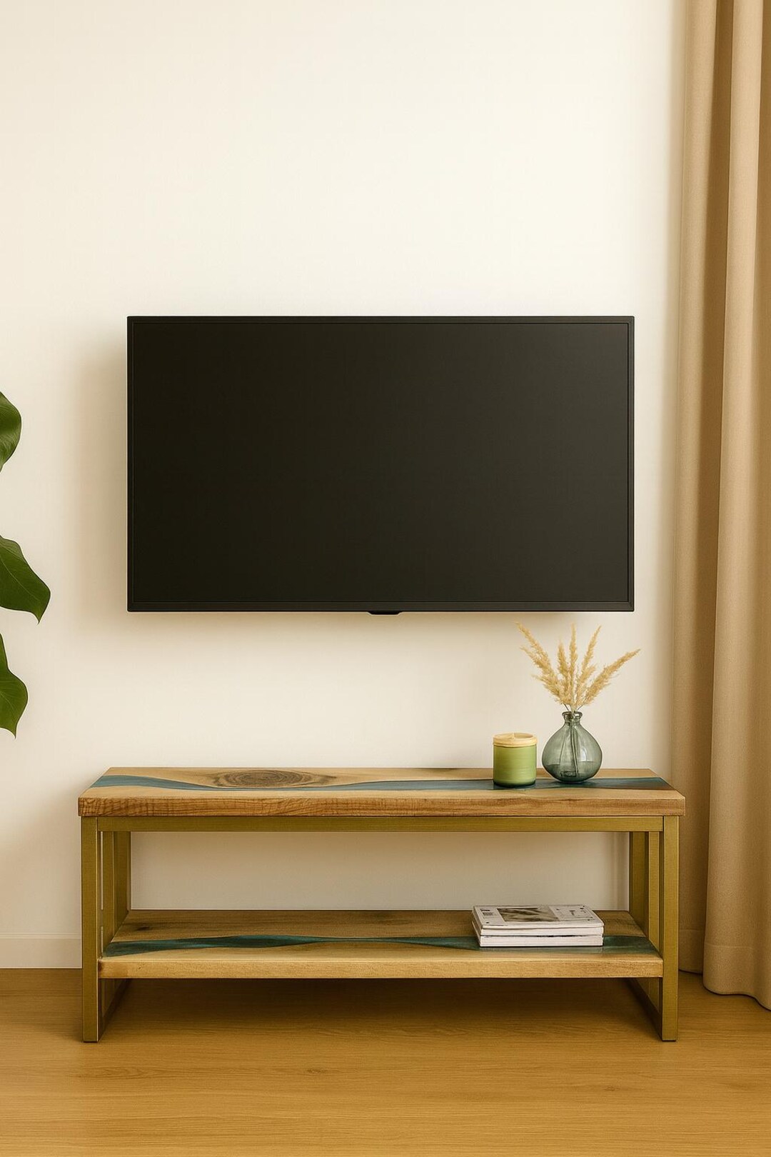 Epoxy TV Stand – Live Edge Console Table – Modern Wood & Resin TV ...