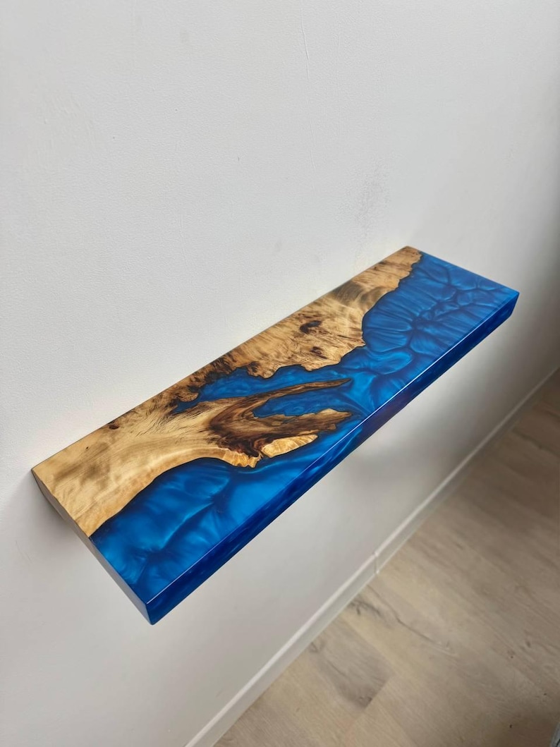 Floating Epoxy Resin Shelf, Live Edge Poplar Wood Shelf, Rustic Wall ...