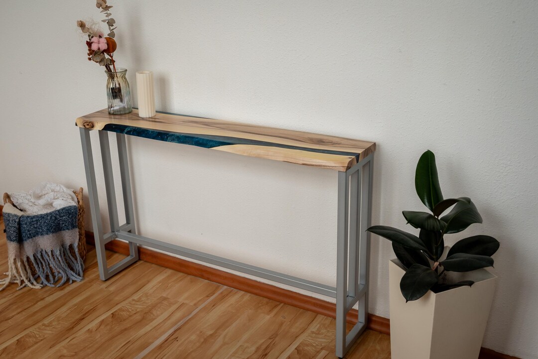 Live Edge Epoxy Console Table, Tall Narrow Entryway or Sofa Table, Long ...