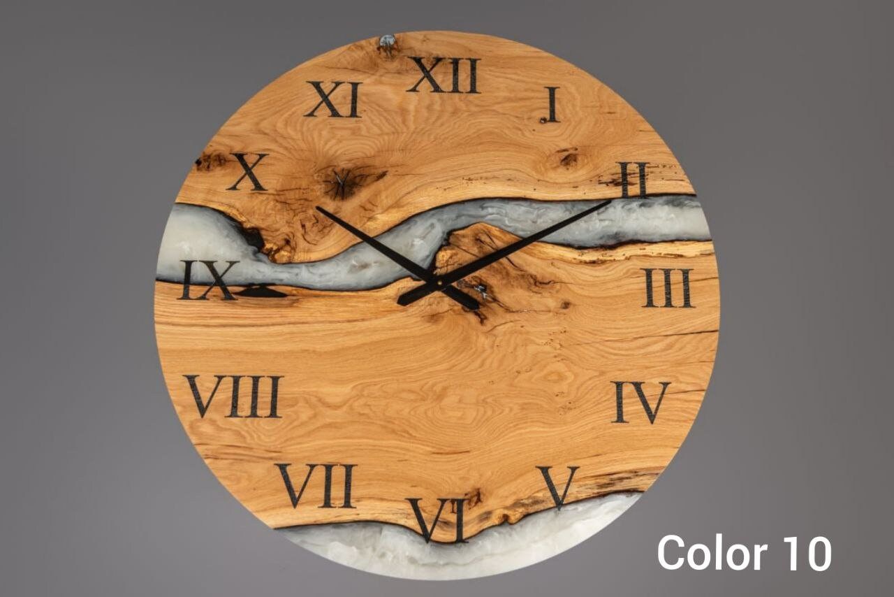 Modern Epoxy Resin Wood Wall Clock, Epoxy Kitchen Wall Clock, Farmhouse ...