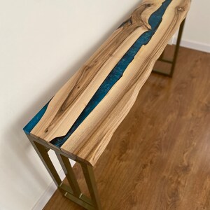 Epoxy Resin Console Table, Live Edge Wood Narrow Entryway Table, Blue TV Stand, Sofa Table ...