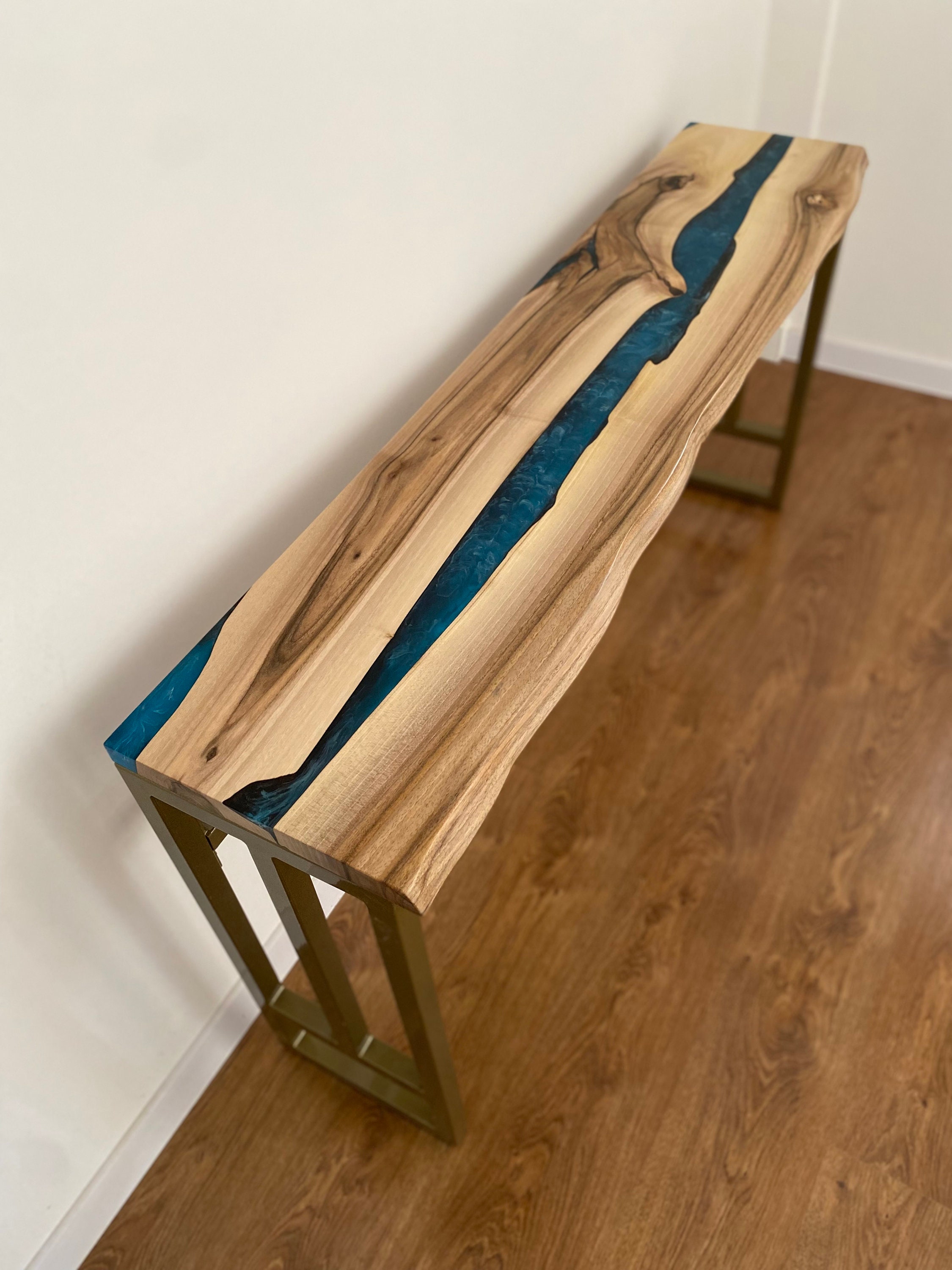 Live Edge Console Table, Tv Stand, Wood Resin Console Table, Narrow ...