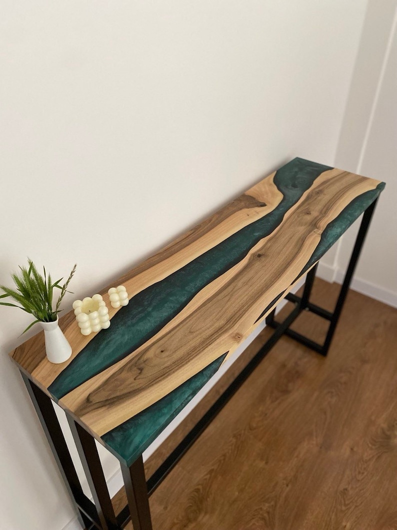 Wood Console Table, Live Edge Epoxy Resin Console Table,tv Media ...