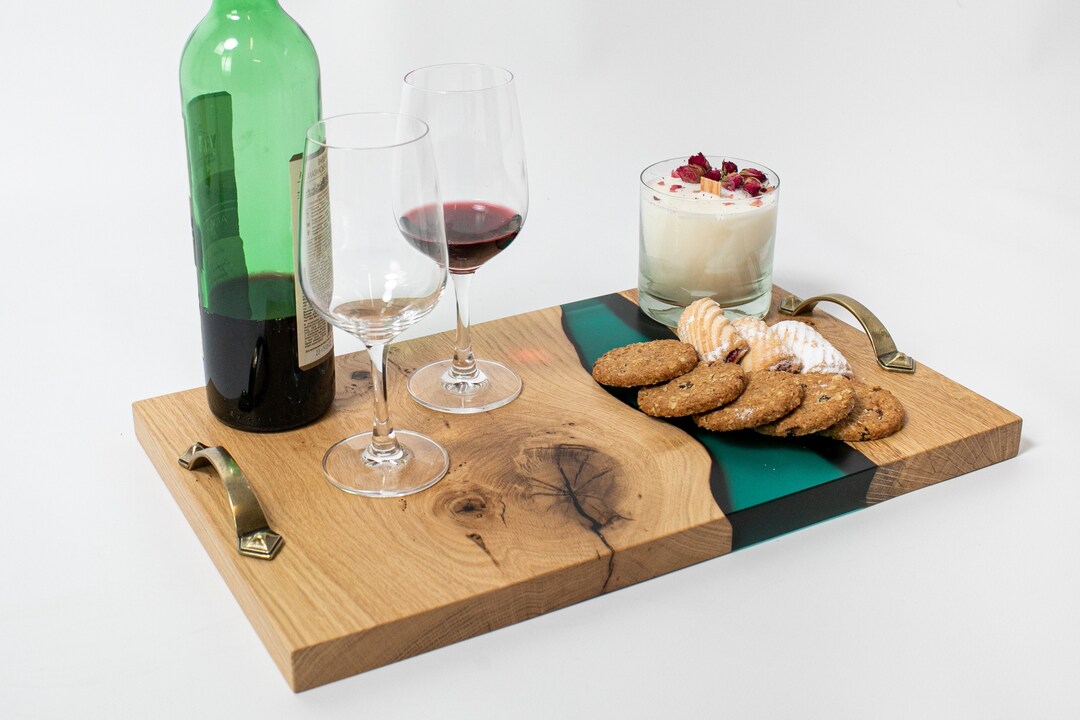 Elegant Epoxy Resin Tea Tray, Personalized Oak Serving Tray ...