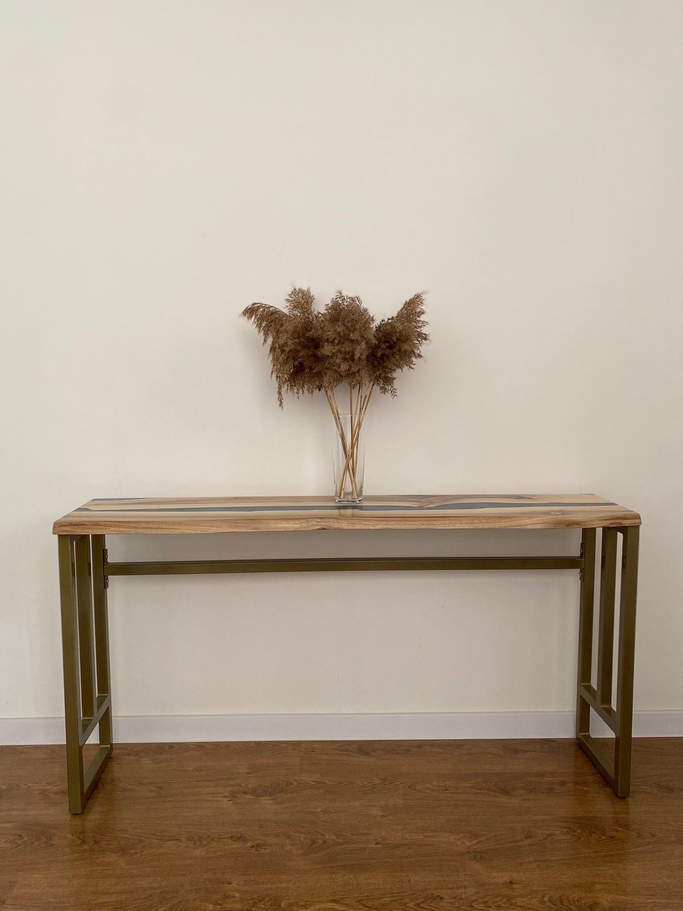 Live Edge Console Table, Tv Stand, Wood Resin Console Table, Narrow ...