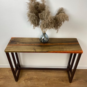 Epoxy Resin Wood Console Table, Live Edge Entryway Table, Narrow Walnut Sofa Table, Modern Bench ...
