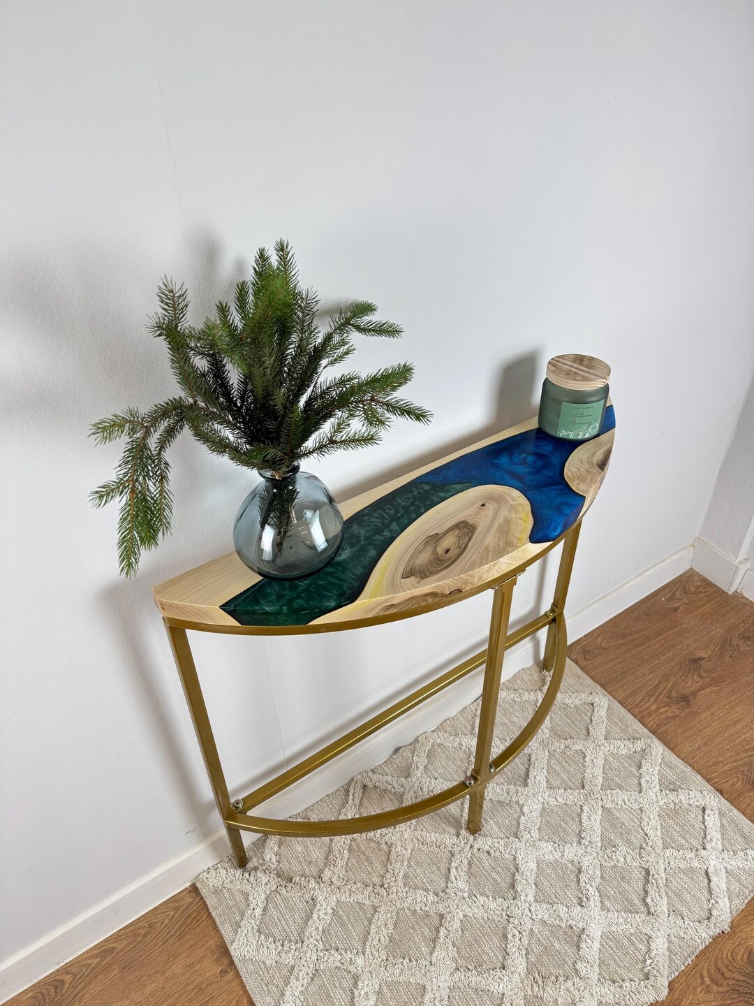 Handmade Entryway Console Table, Live Edge Walnut Hall Table, Epoxy ...