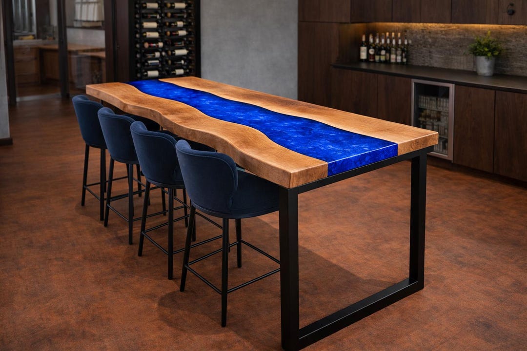 Epoxy Resin Blue Bar Table, River Live Edge Walnut Bar Height Table - Etsy