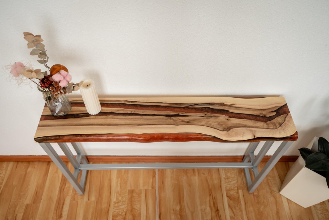 Epoxy Resin Entryway Tablelive Edge Walnut Console Table | Sofa Table ...