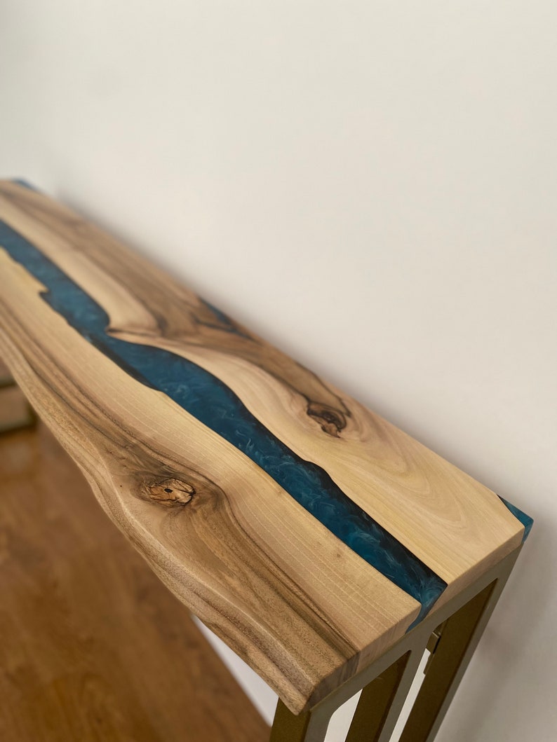 Live Edge Blue Console, Walnut Media Console Handmade, Waterfall Tv ...