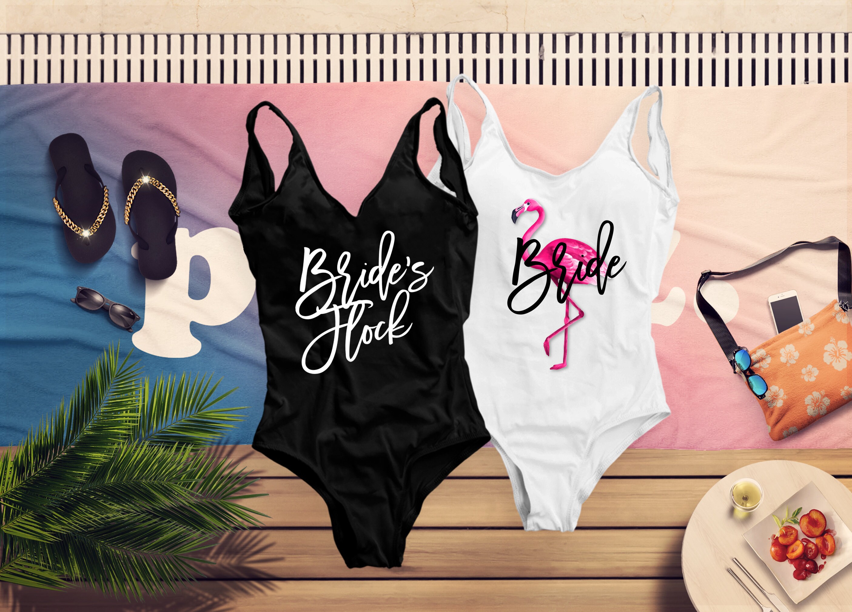 Bride's Flock Flamingo Swim Suit Bachelorette Swimsuits | Etsy