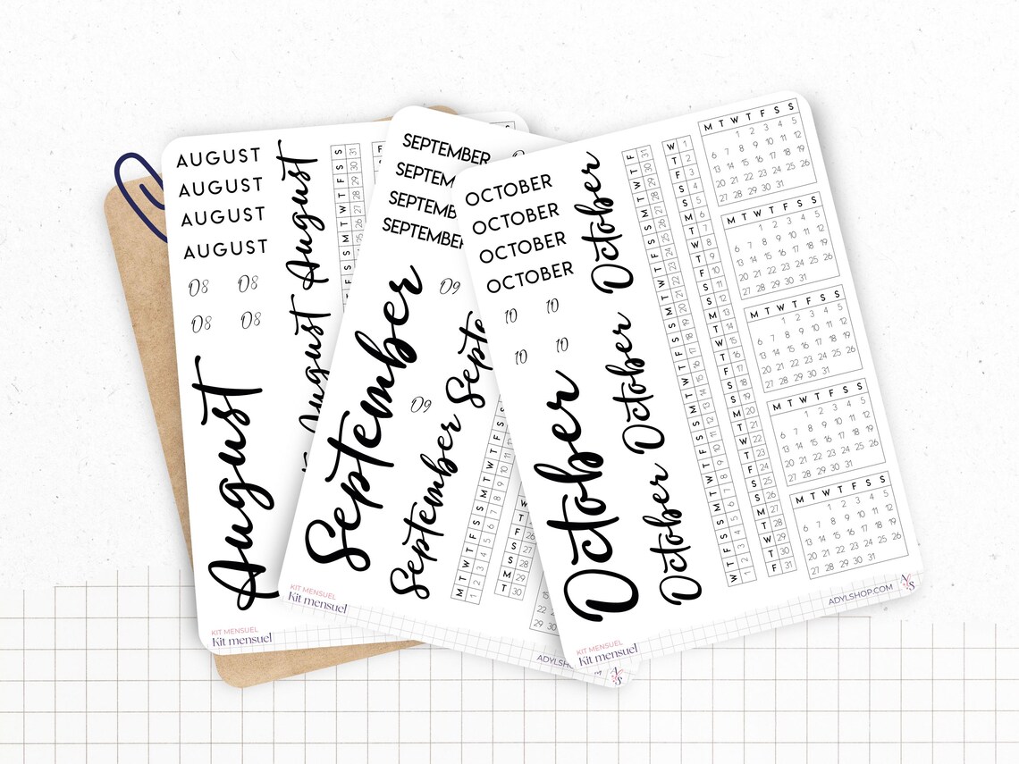 Monthly Kit Sticker Sheet : Mini-calendars, Monthly Planification Tools ...