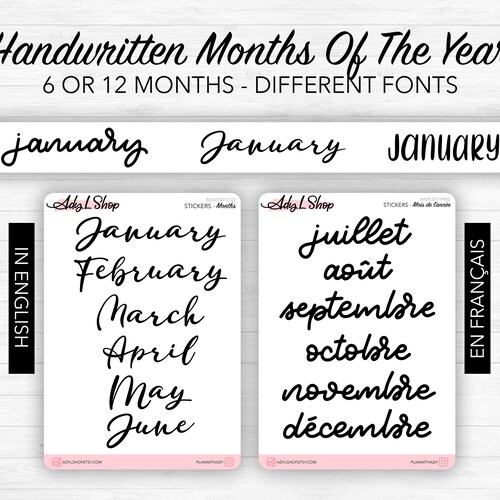 SCRIPTS: Months of the YEAR Font Type No. 2 January to - Etsy Canada