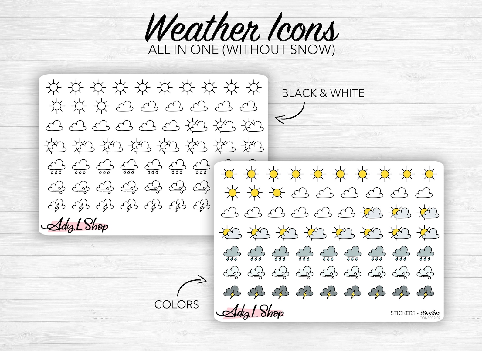 Weather stickers icons colors or black and white | Etsy
