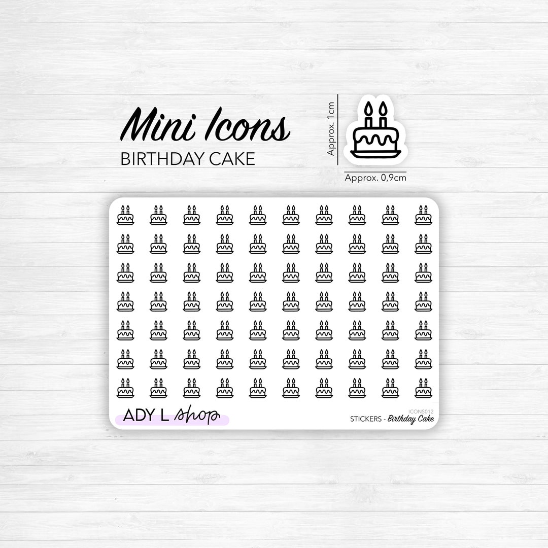 Mini Icon Stickers Birthday Cake Planner Stickers Minimal, Functional ...