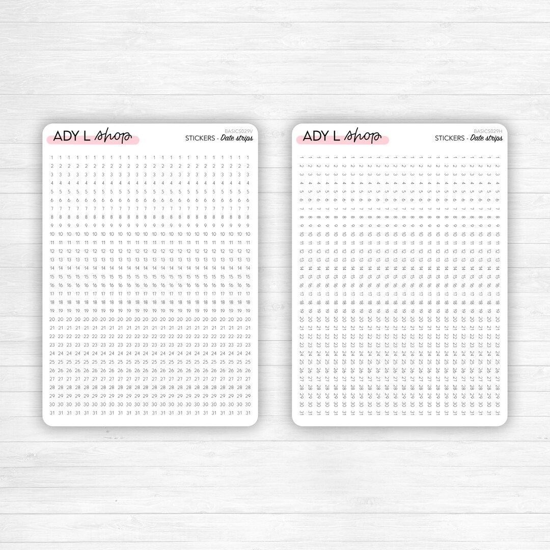 Sticker Sheet : 24 Date Strips Numbered From 1 to 31 - Etsy