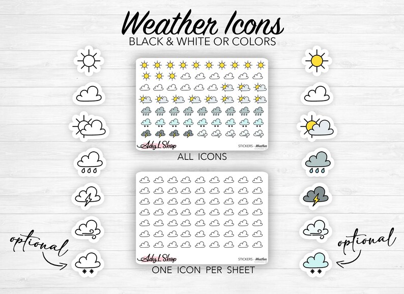 Weather stickers icons colors or black and white | Etsy