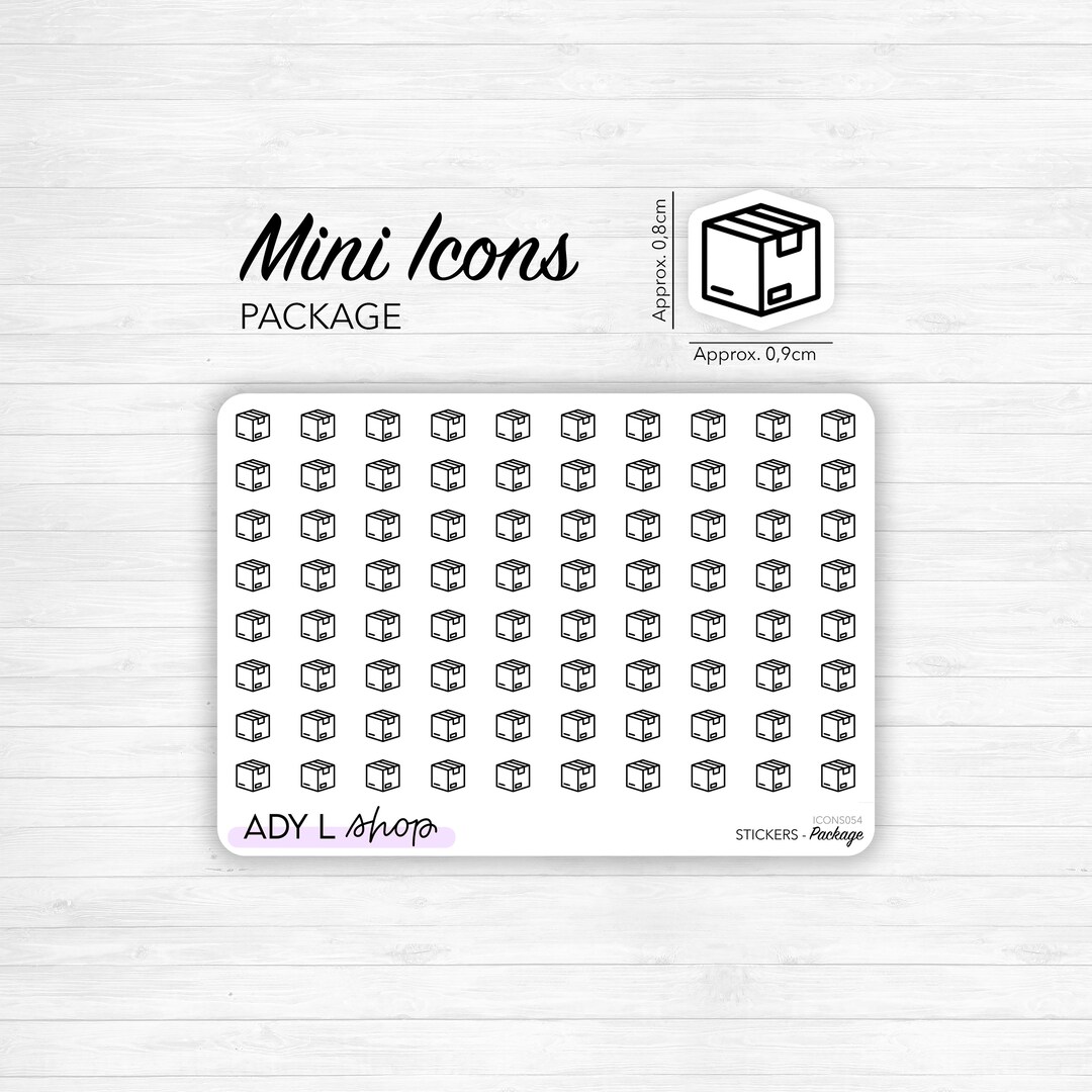 Planche de stickers mini icônes Colis Paquet, commande, carton ...