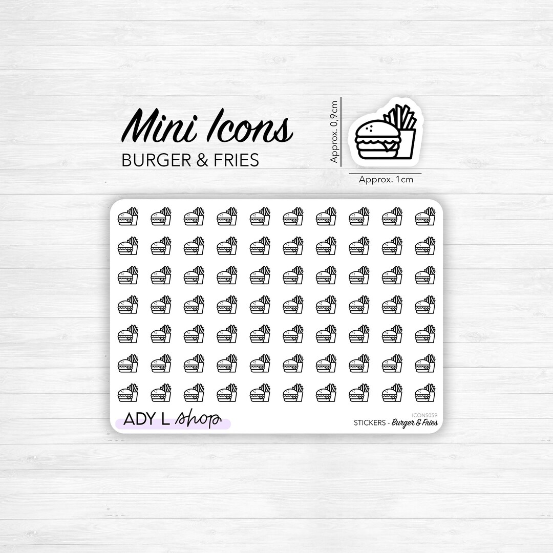 Mini Icon Stickers Burger & Fries Planner Stickers Minimal, Functional ...