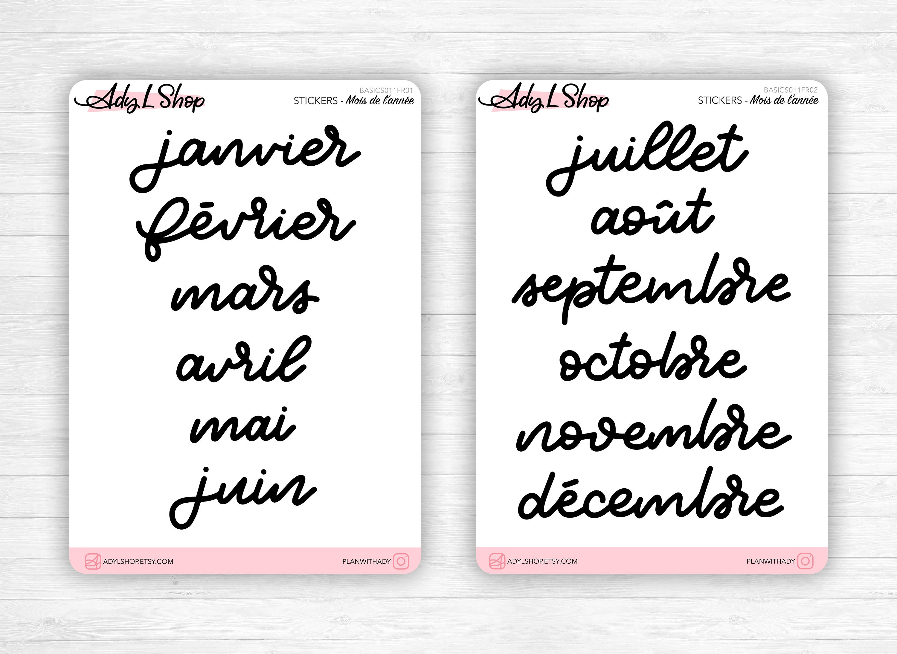 Planches stickers Mois de l'année écriture | Etsy