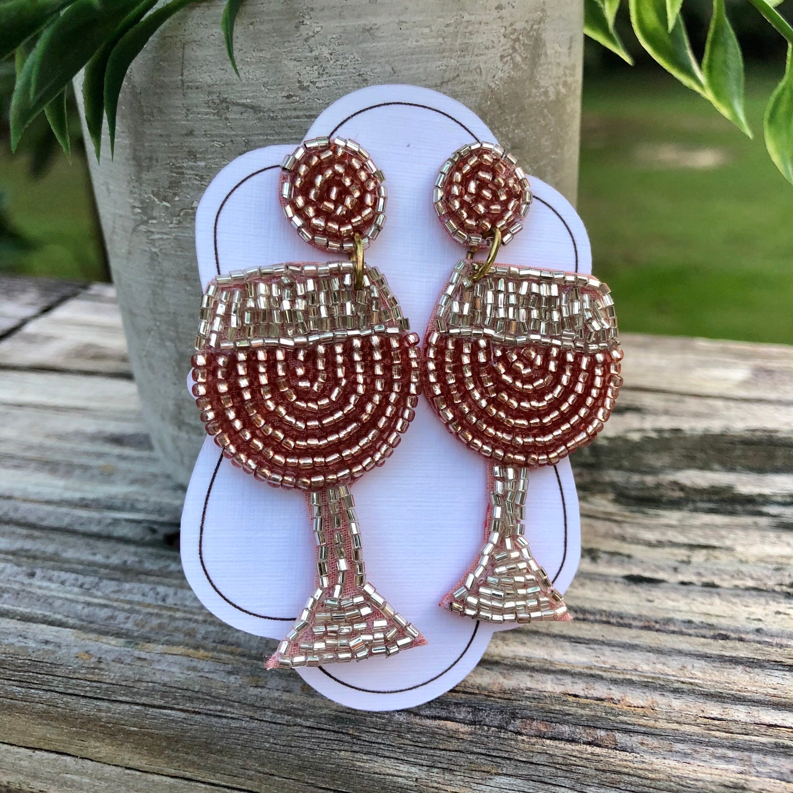Beaded Wine Glass Earrings 3 Colors Drinks Red & White - Etsy