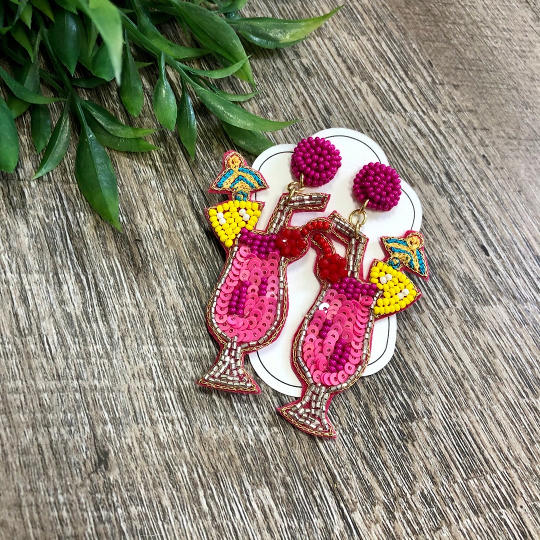 Cocktail Glass Seed Bead Earrings! Summer Alcohol Drinks! Daiquiri ...