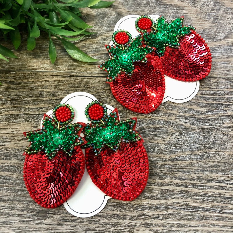 Strawberry Earrings - Etsy