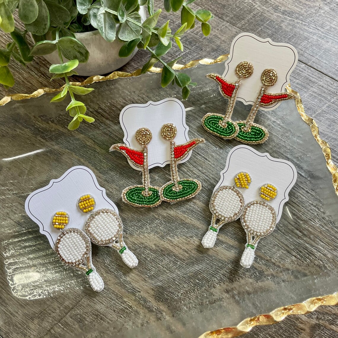 Golf Flag & Tennis Beaded Earrings so Cute - Etsy
