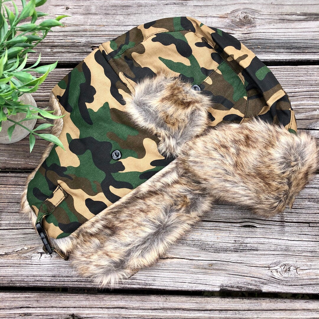 Camo Trapper Hat: Faux Fur Lined Aviator Winter Hat - Etsy