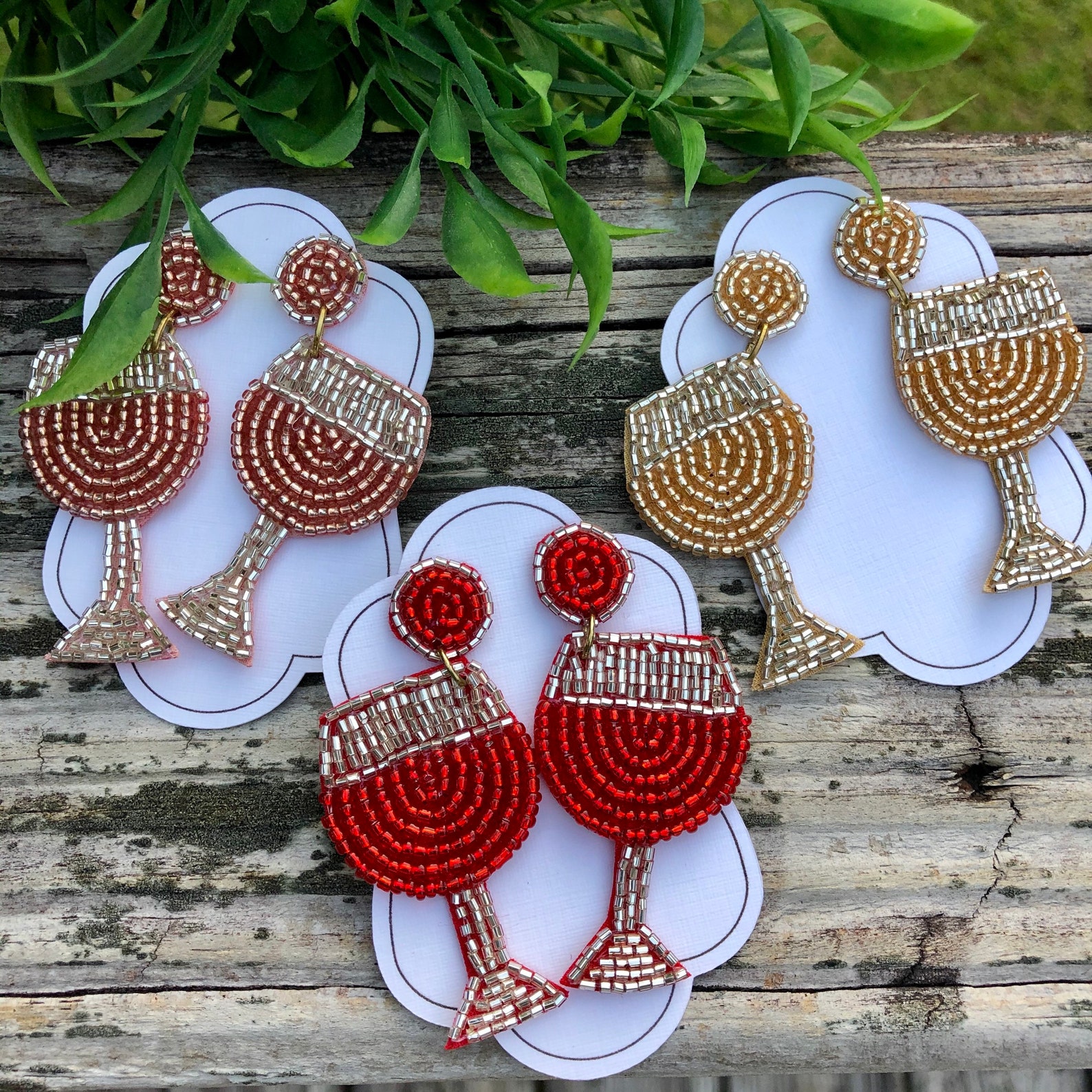 Beaded Wine Glass Earrings 3 Colors Drinks Red & White - Etsy