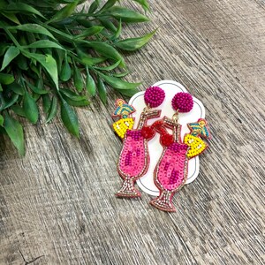 Cocktail Glass Seed Bead Earrings! Summer Alcohol Drinks! Daiquiri ...