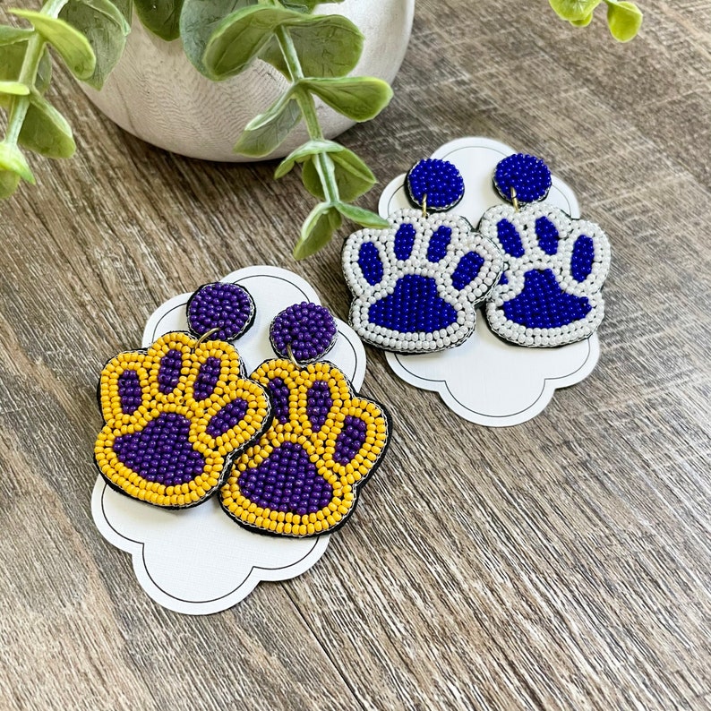 Paw Print Beaded Earrings Lots of Color Choices Purple - Etsy