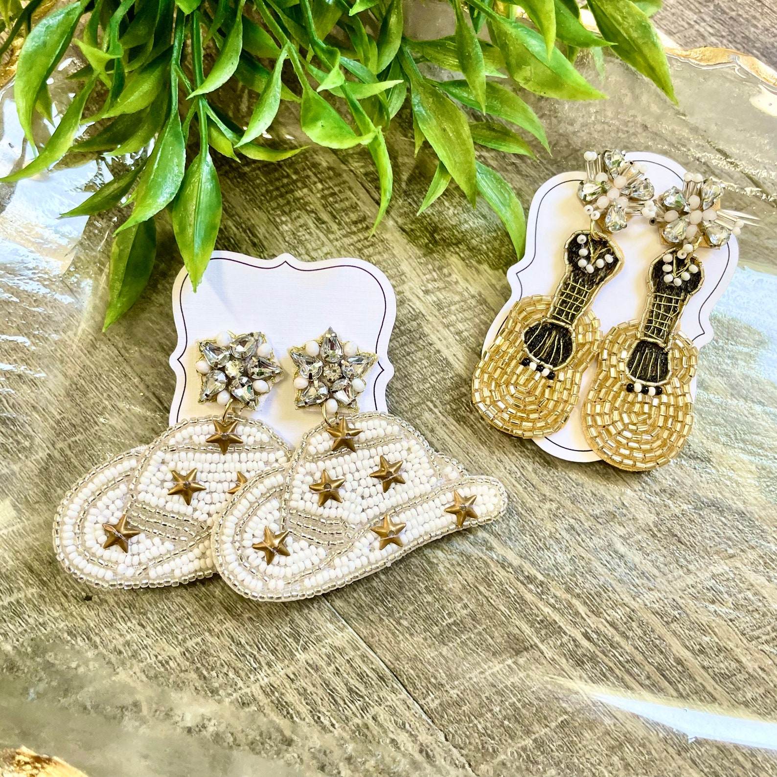 Beaded Cowboy Hat and Guitar Earrings Cowgirl Rodeo - Etsy