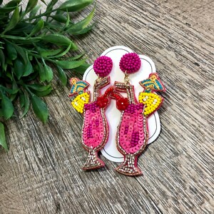 Cocktail Glass Seed Bead Earrings! Summer Alcohol Drinks! Daiquiri ...