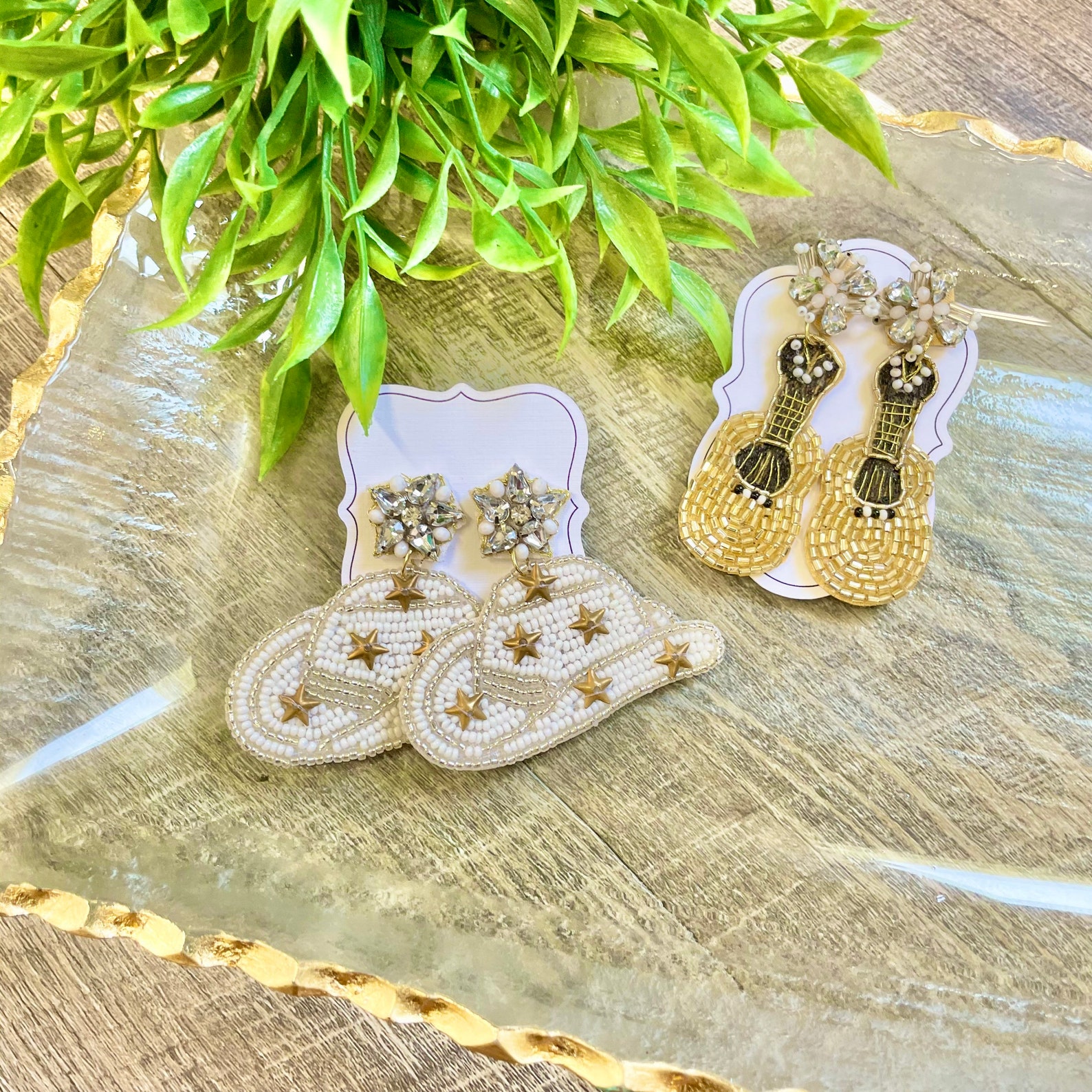 Beaded Cowboy Hat and Guitar Earrings Cowgirl Rodeo - Etsy