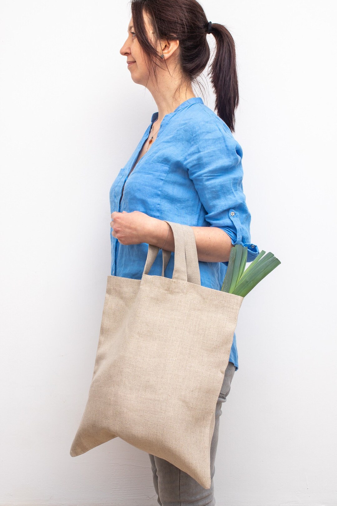 Short Handle Shopper Bag, Linen PREMIUM, Eco, VEGAN, Natural Bag, Zero ...