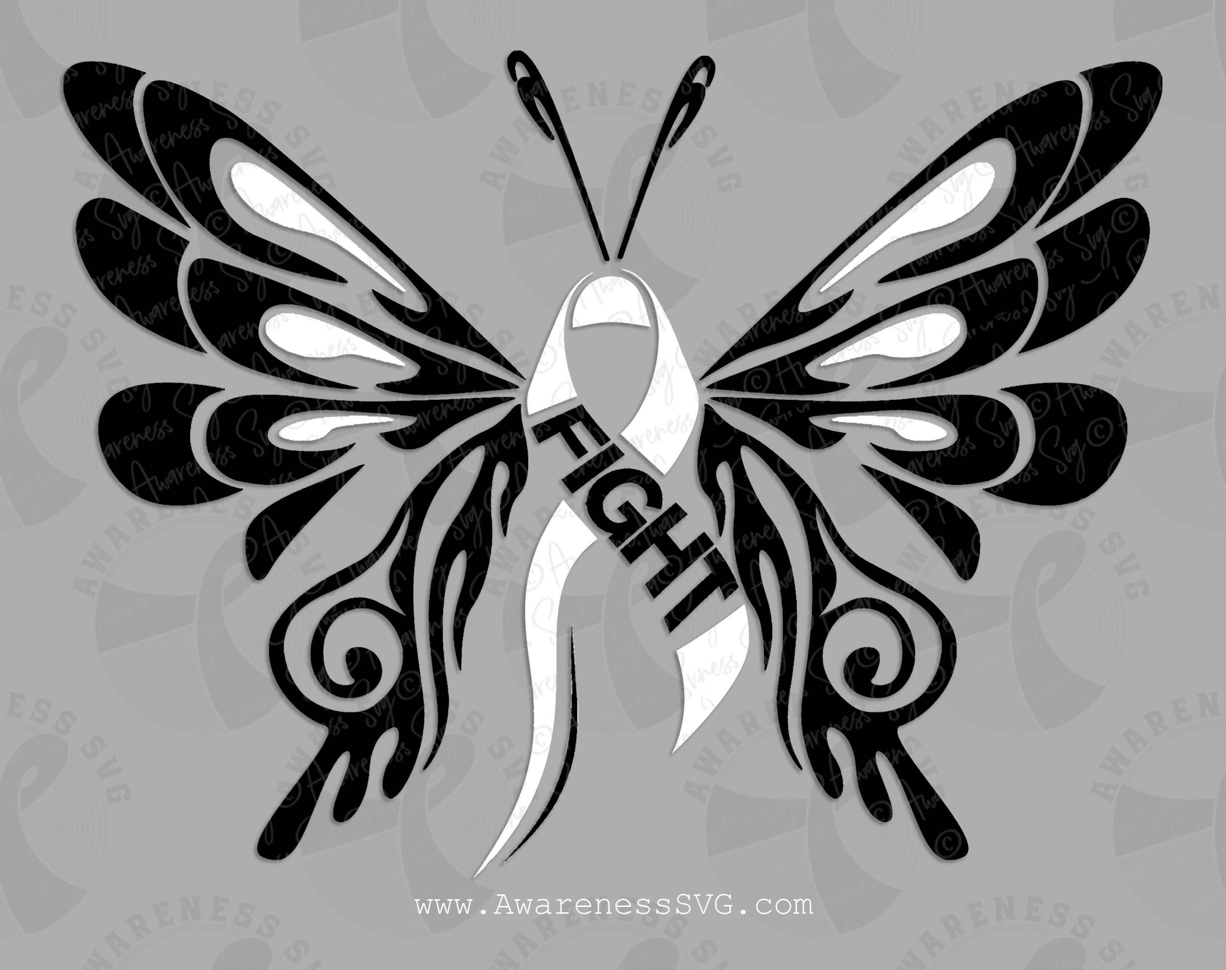 Lung Cancer Ribbon Butterfly