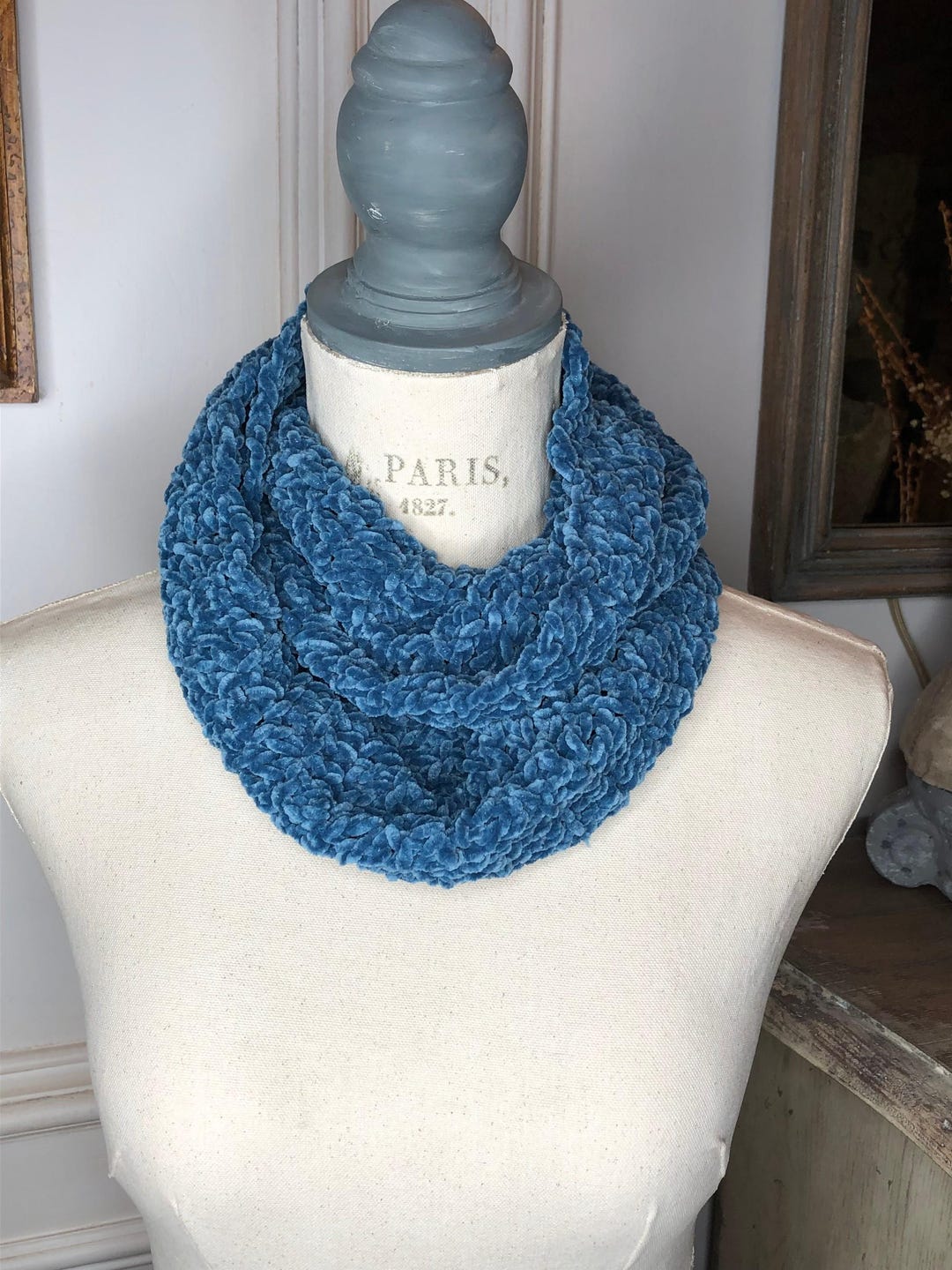 Hand Crochet Chenille Boho Infinity Muffler Scarves, Five Colors, Teal ...