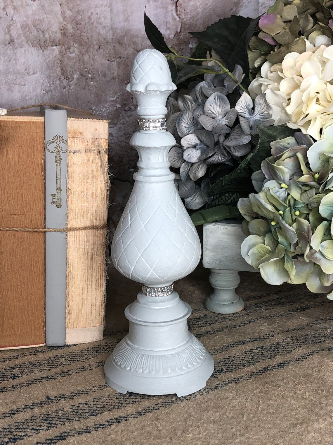 Blue French Finial With Rhinestones / Metal Finial / Tabletop - Etsy