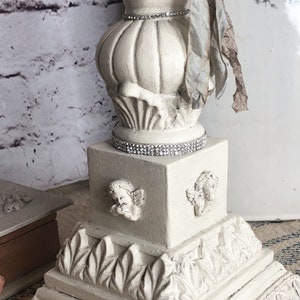 Decorated Tabletop Finial With Rhinestones and Vintage Silk Ribbons ...