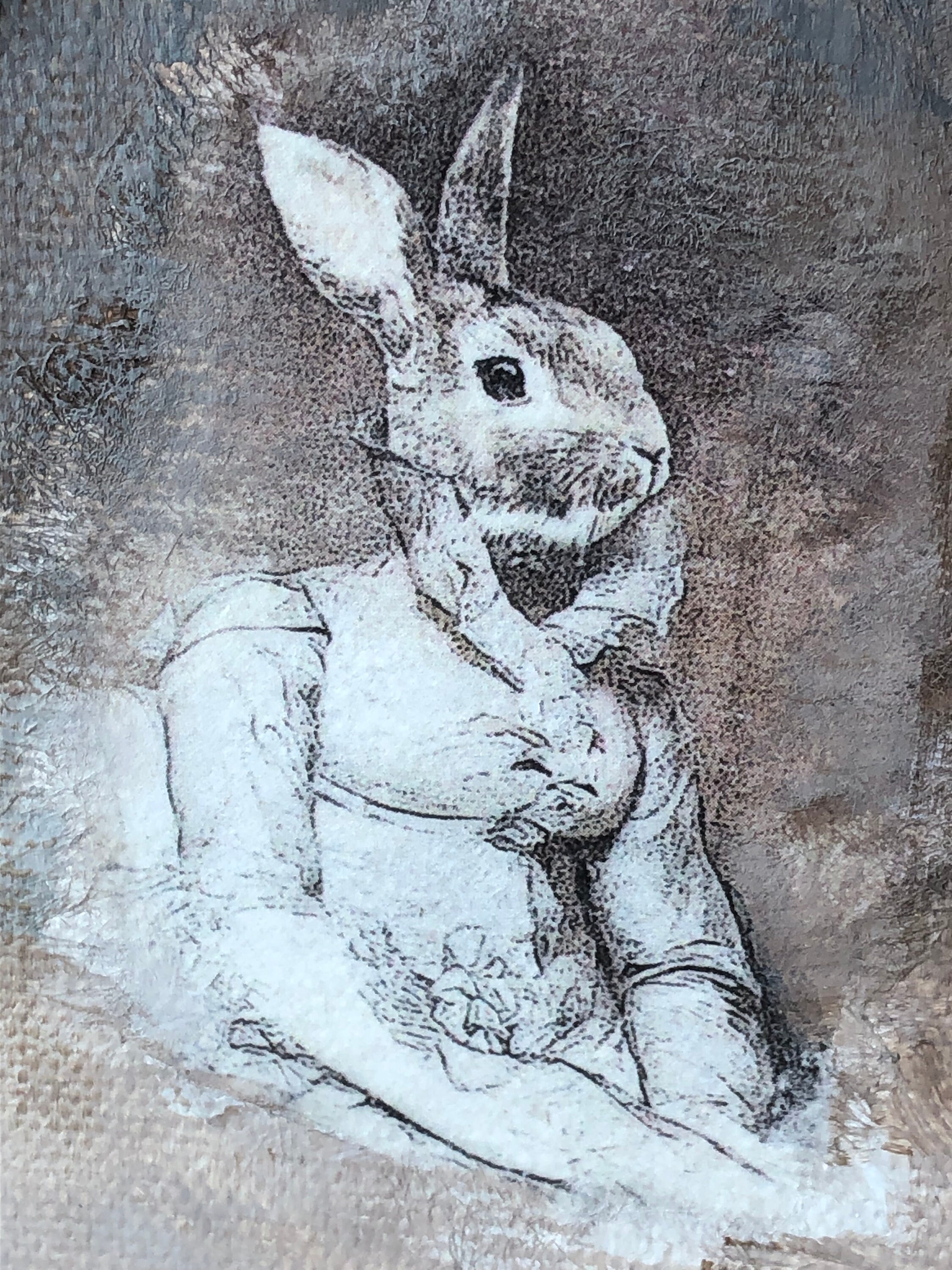 Two Victorian Rabbit Portraits on Canvas With Finial / Whimsical ...