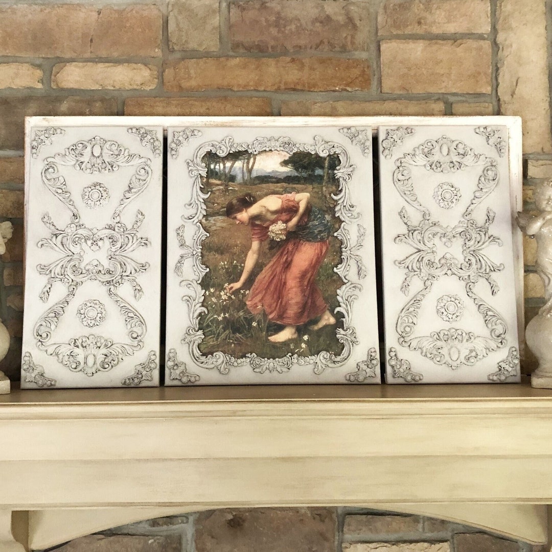 Three Panel French Wall Art Panels With Decorative Moldings / Victorian ...