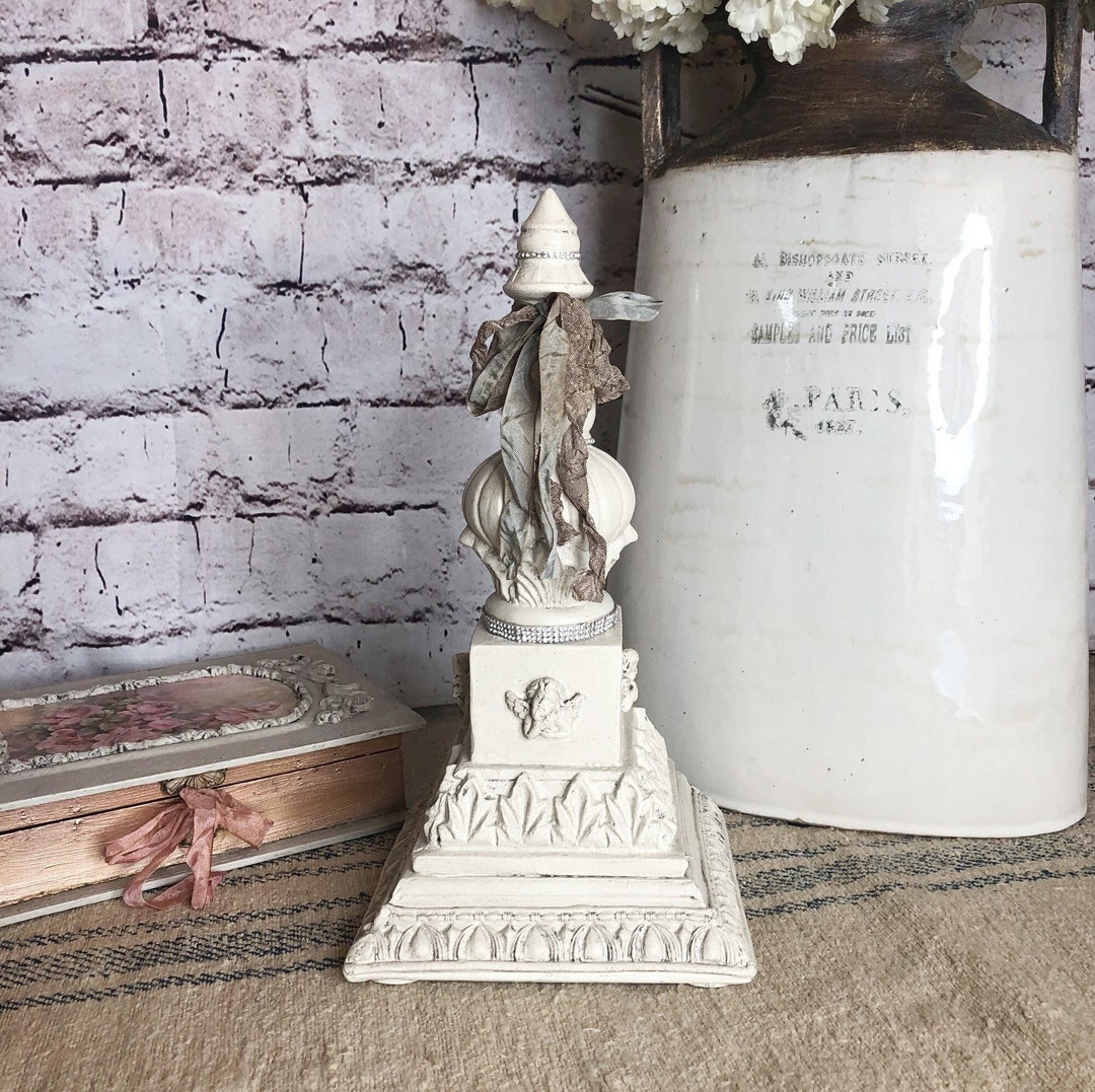 Decorated Tabletop Finial With Rhinestones and Vintage Silk Ribbons ...