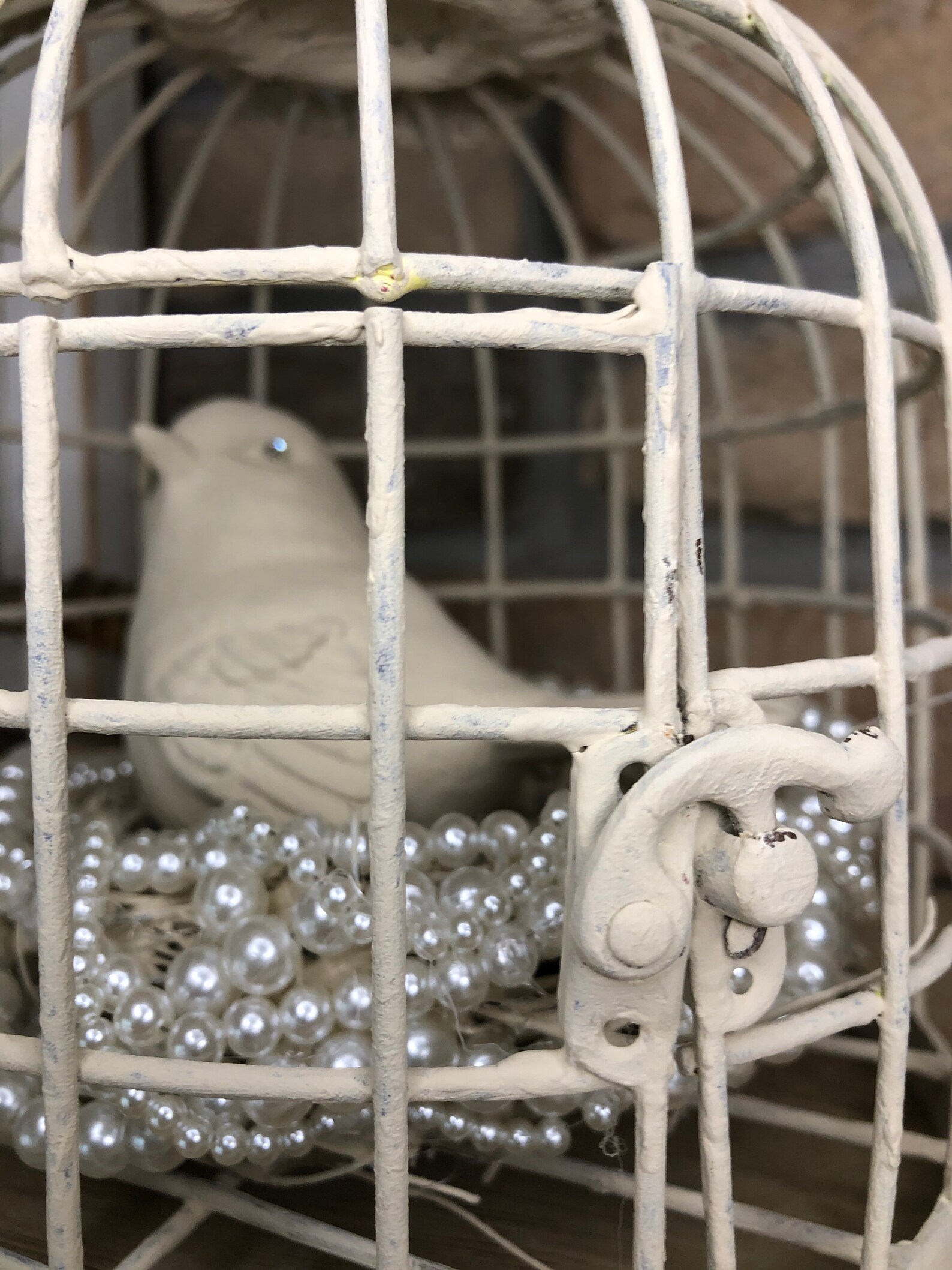 Whimsical Doll Head on Bird Cage With Pearl Birds Nest / German Head ...