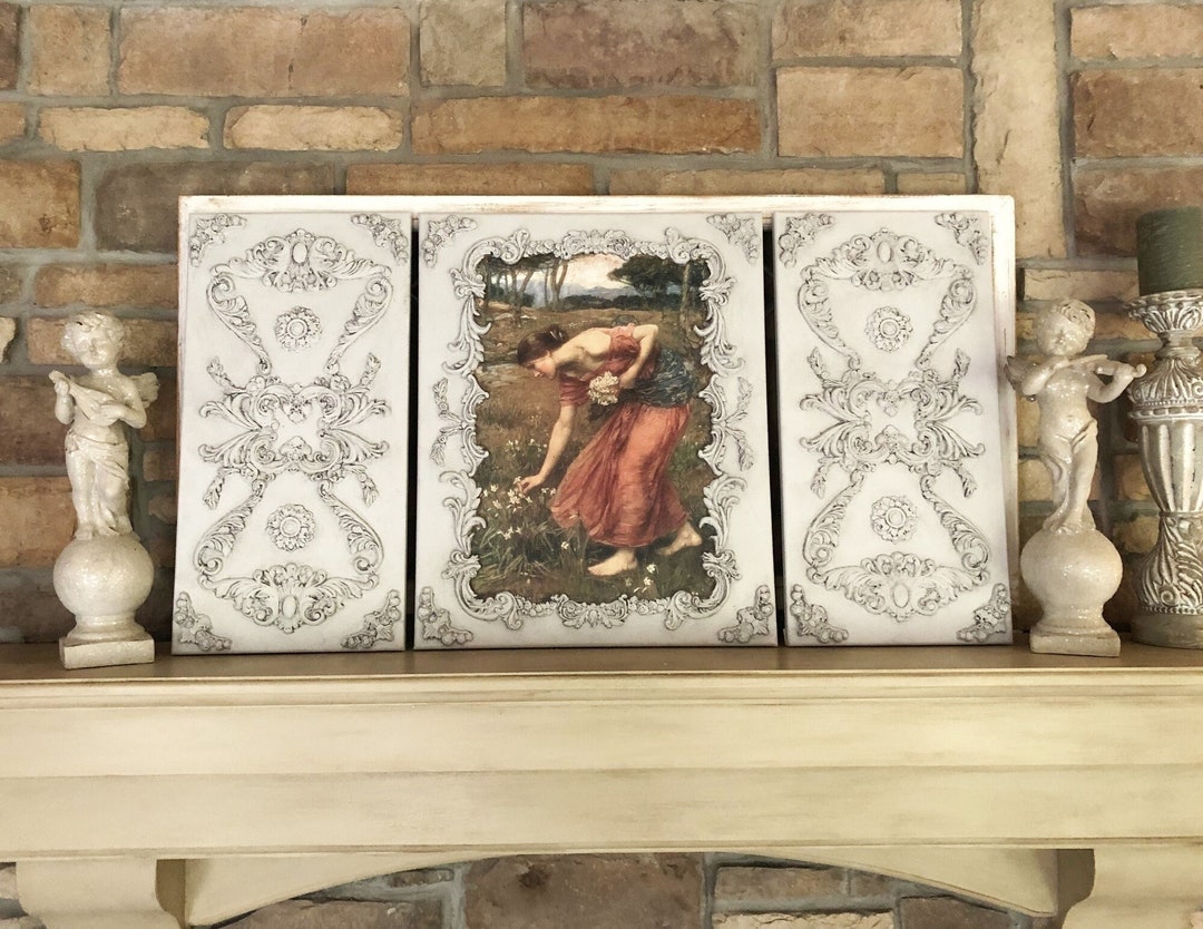 Three Panel French Wall Art Panels With Decorative Moldings / - Etsy