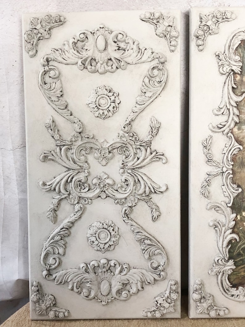 Three Panel French Wall Art Panels With Decorative Moldings / Victorian ...