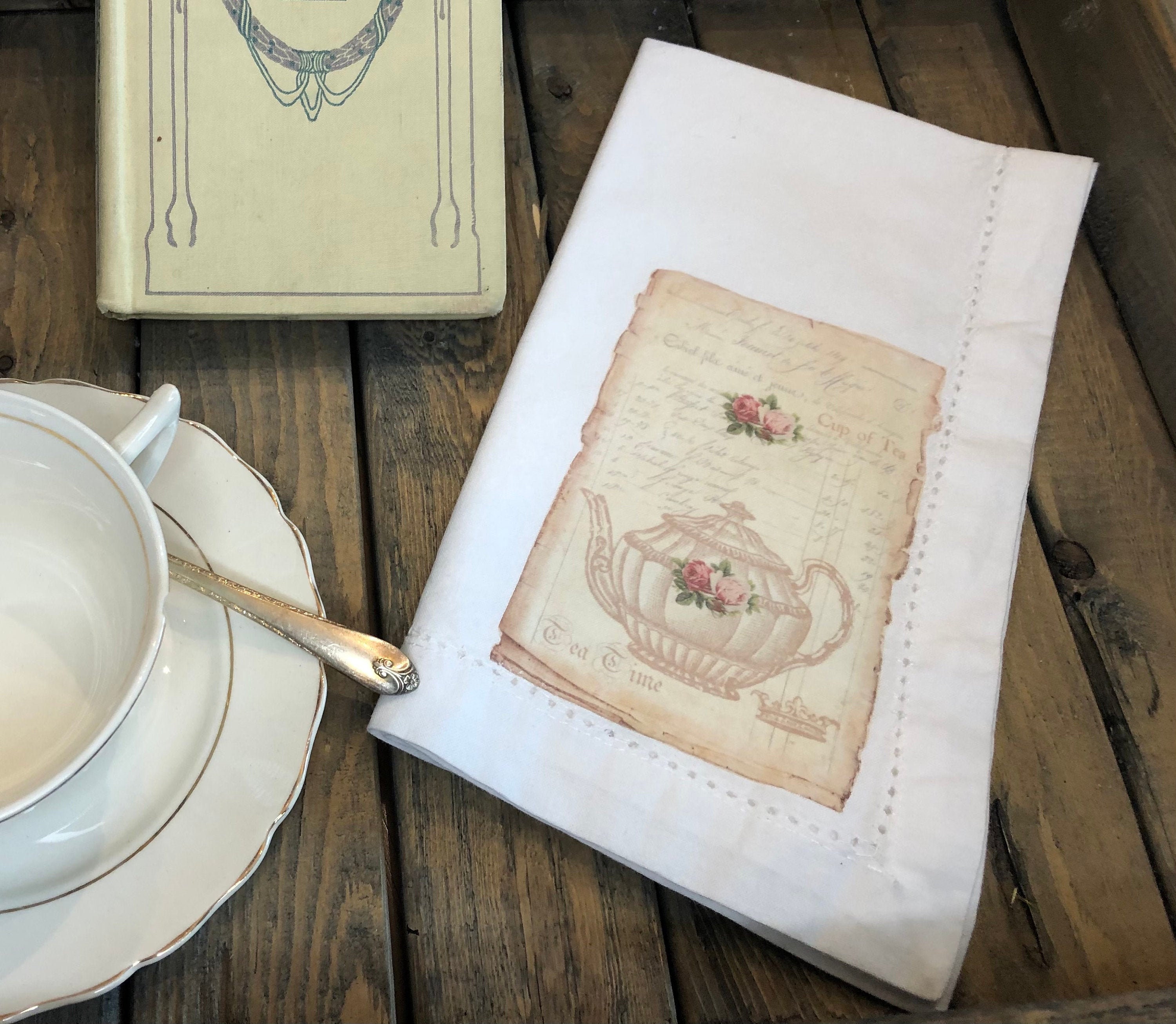 Set of 4 French Tea Time Decor Table Napkins / 100% Cotton / | Etsy